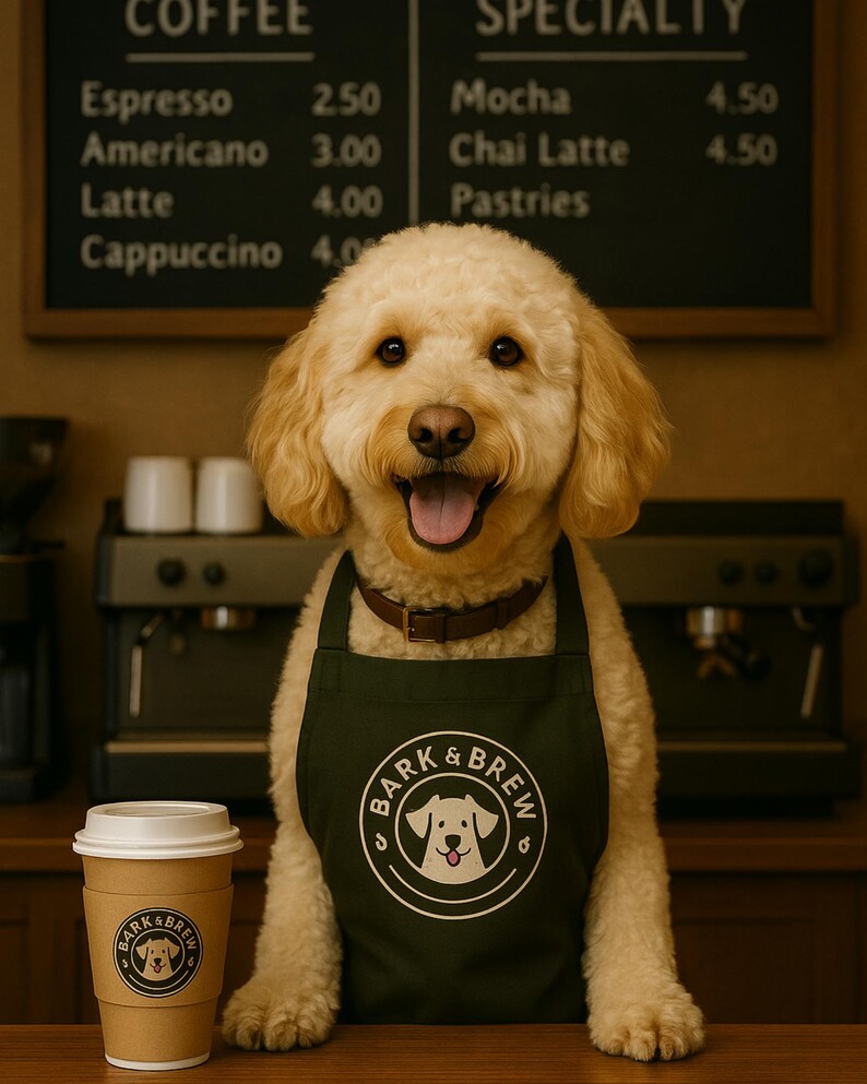 Custom Pet Coffee Shop Portrait • Funny Dog Barista Art (digital) - Etsy