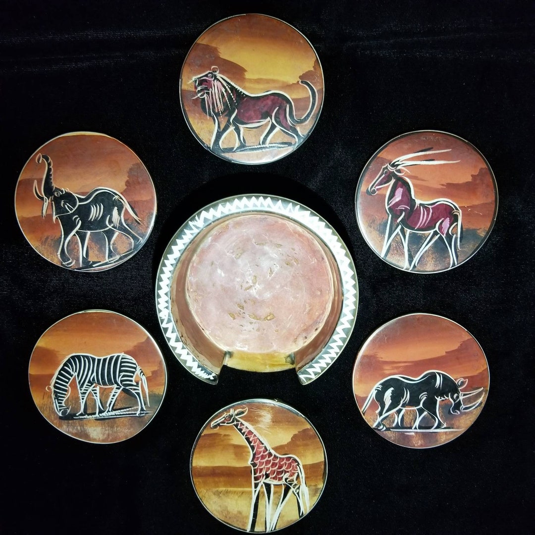African Safari Stone Coaster Set of 6 Coasters Stacked in the Holder - Etsy