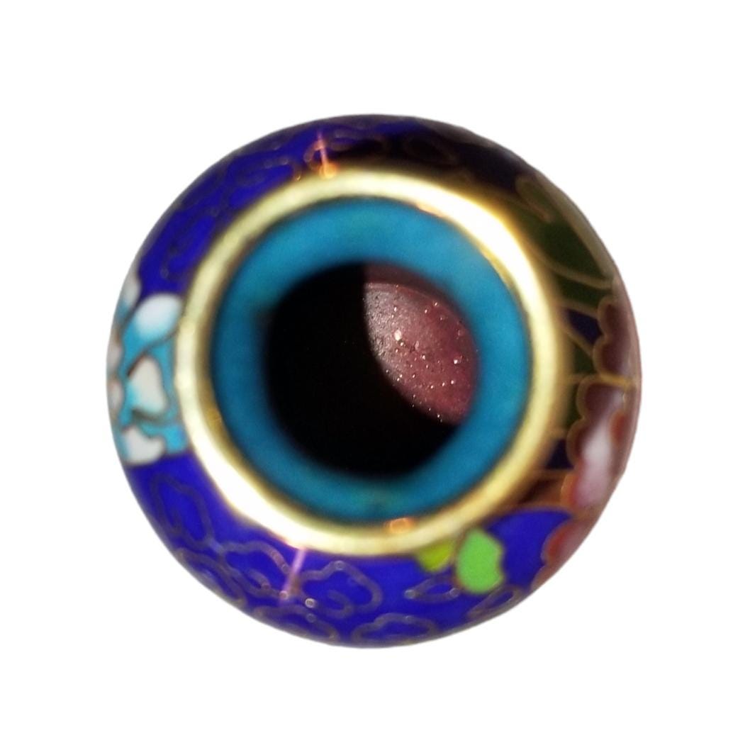 Vintage Cloisonne Miniature Enamel Blue Vase With Flowers Turquoise ...