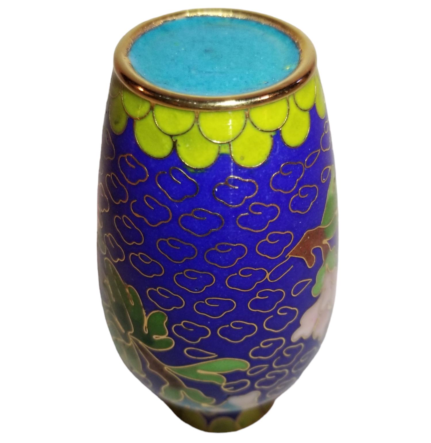 Vintage Cloisonne Miniature Enamel Blue Vase With Flowers Turquoise ...