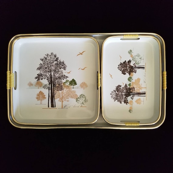 Vintage Set of 3 Lacquerware Trays Titled Wood'land From - Etsy