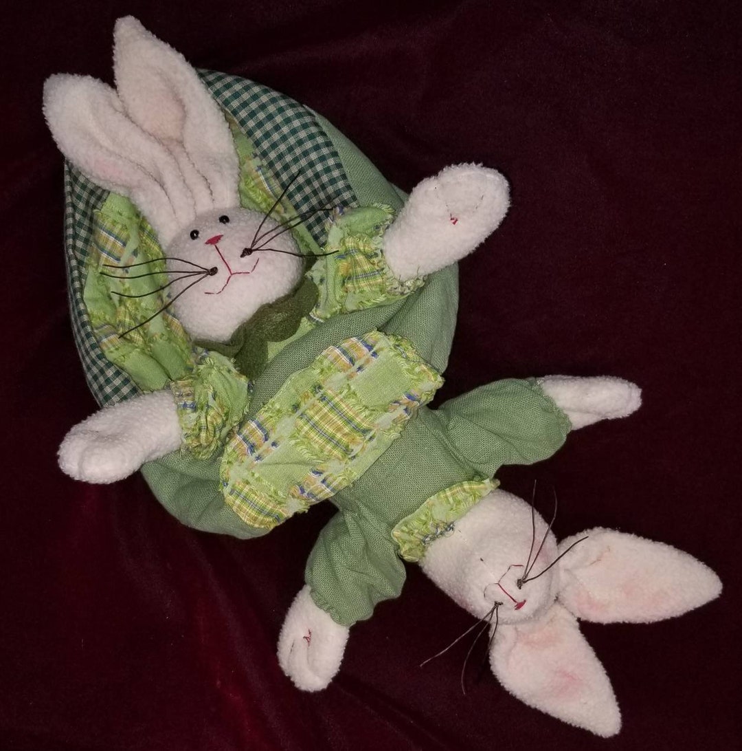 Topsy Turvy Bunny Rabbit Green Country Quilted Dress Primitive Cottage ...