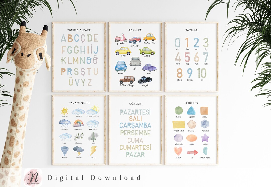 Turkish Wall Decor | Turkish Alphabet | Numbers Print | Alphabet Poster ...