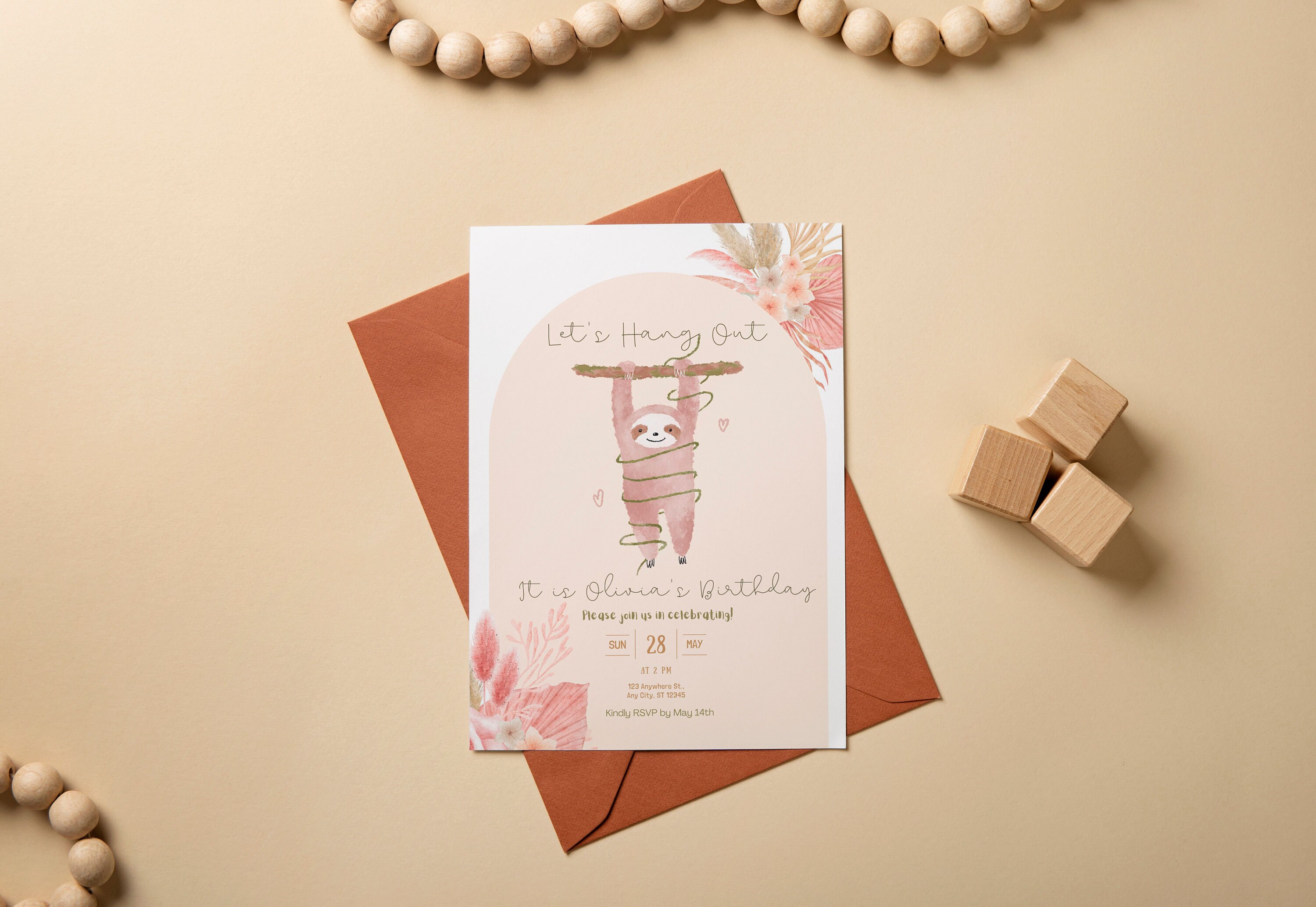 Personalized Sloth Sloth Birthday Party Sloth Birthday Card Rose Gold ...