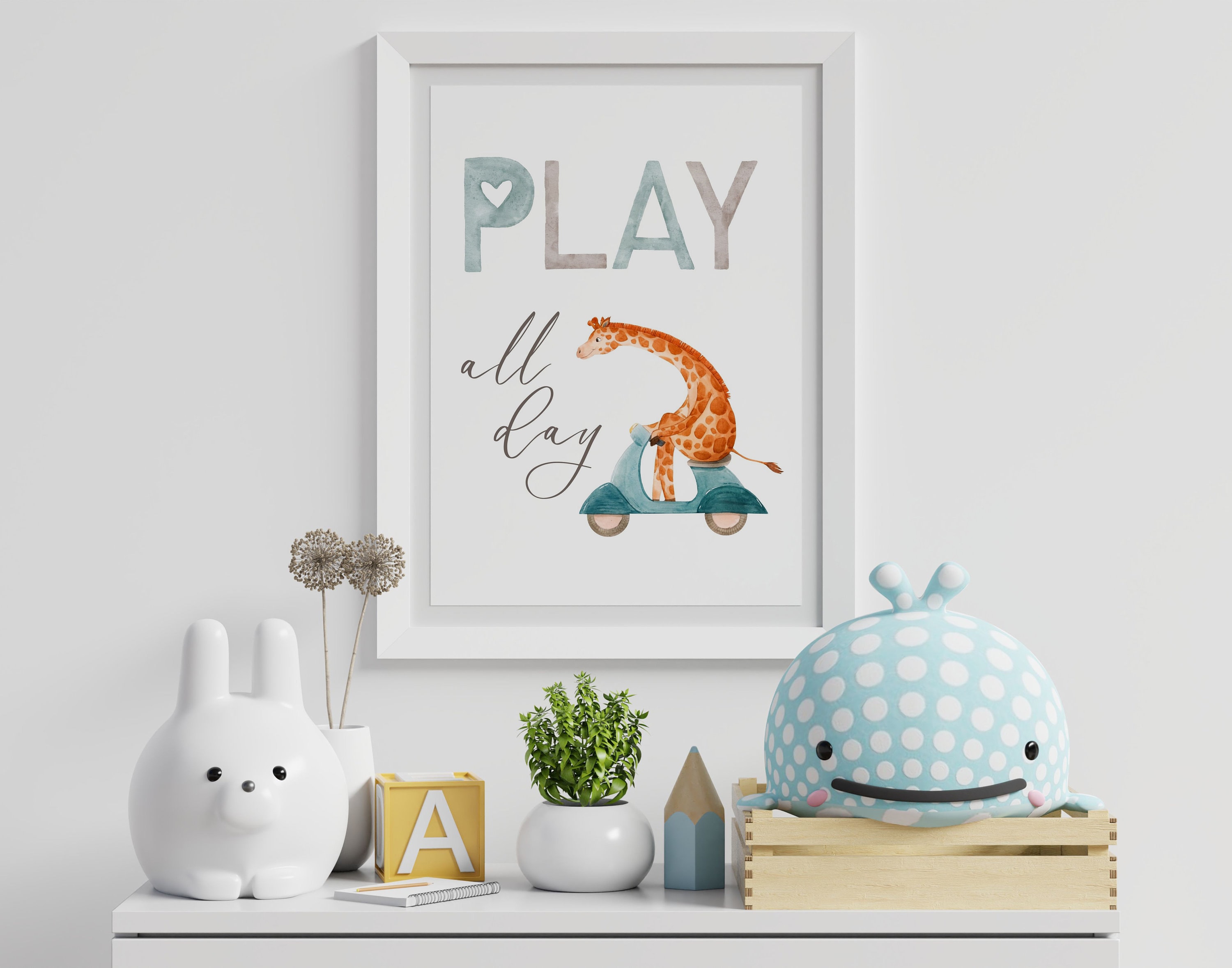 Play All Day Sign Giraffe Watercolor Nursery Art Giraffe Play Signs for ...