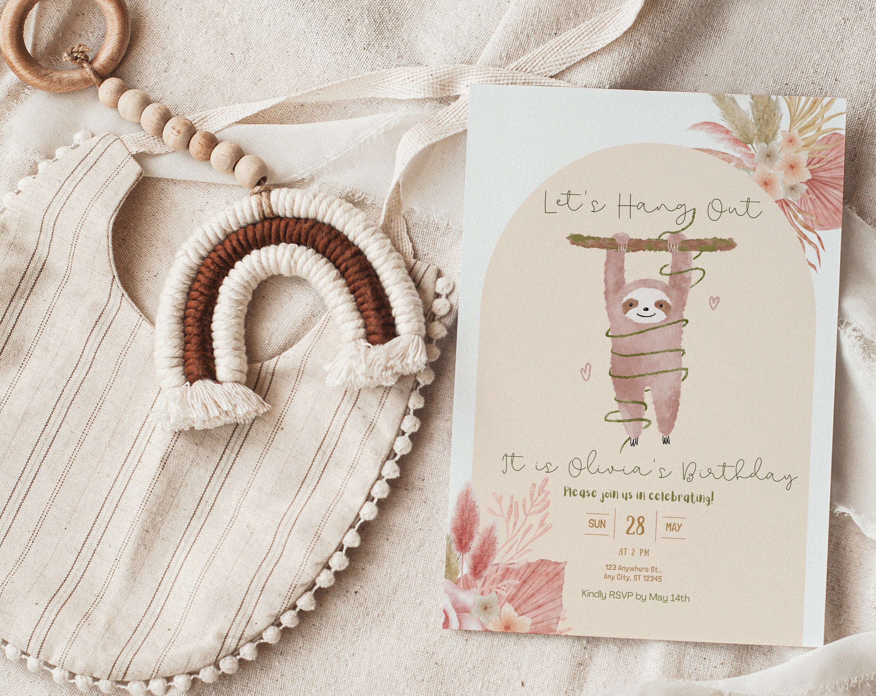 Personalized Sloth Sloth Birthday Party Sloth Birthday Card Rose Gold ...