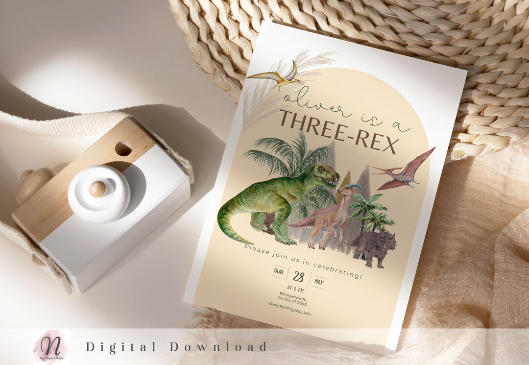 Three Rex Birthday Invitation | 3 Rex Party | 3 Rex Invitation | Three ...