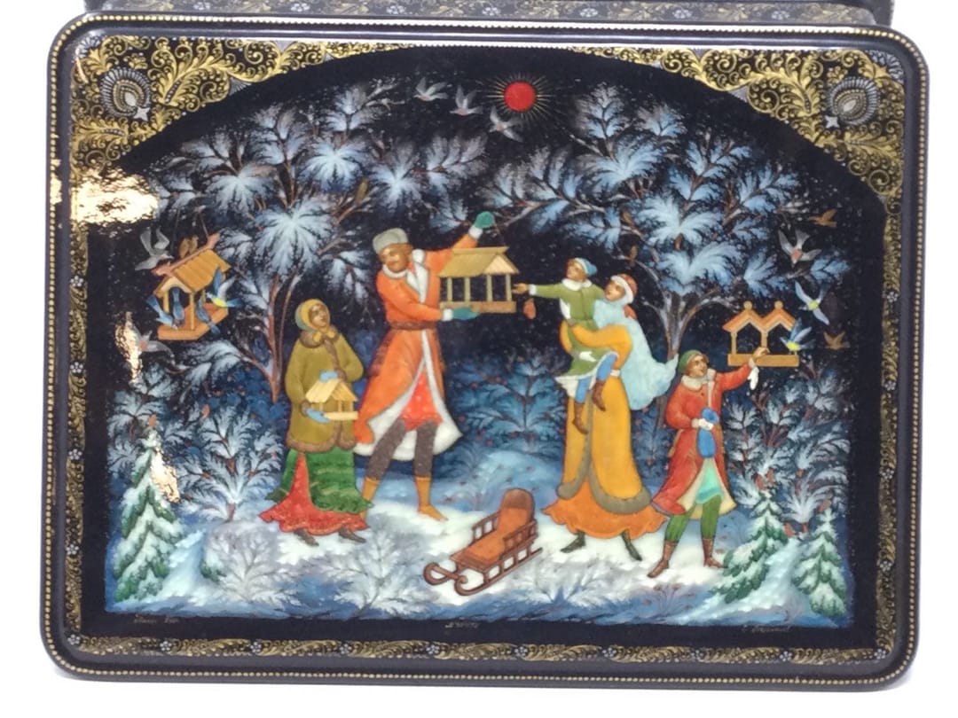Russian Folk Art Hand Painted Box / Lacquered Box by Artist Palekh ...