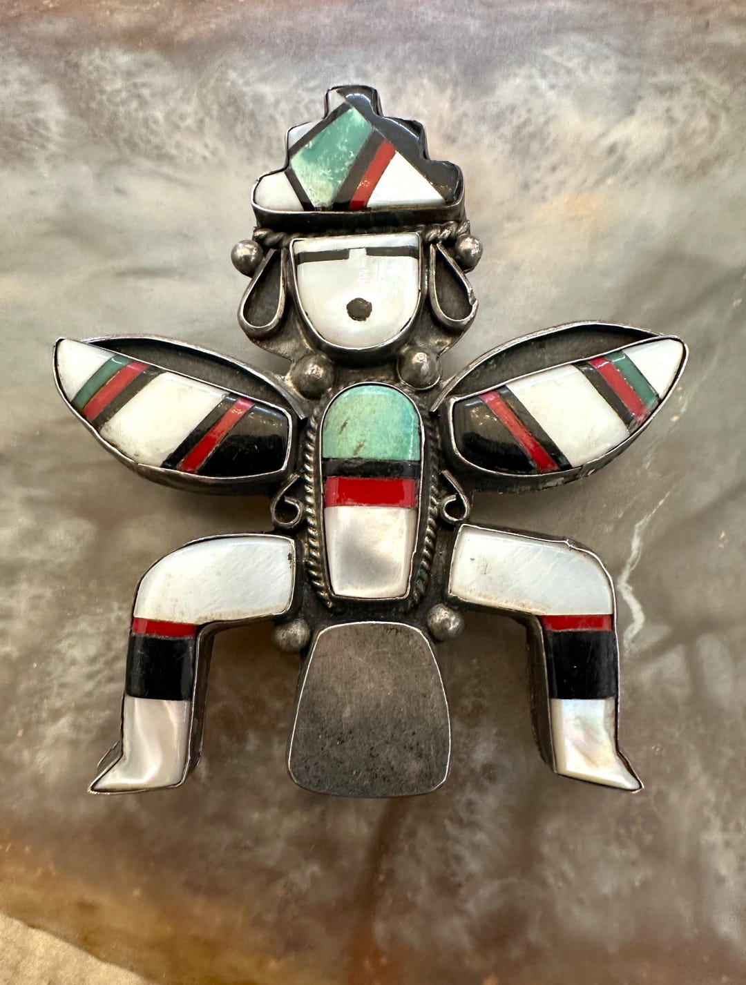 Native American Zuni Inlaid Knifewing Dancer Sterling Silver Native ...