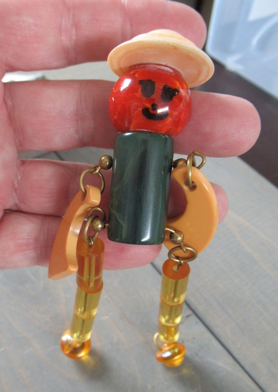 ON SALE - Vintage Articulated Figural Jointed Man Pin… - Gem