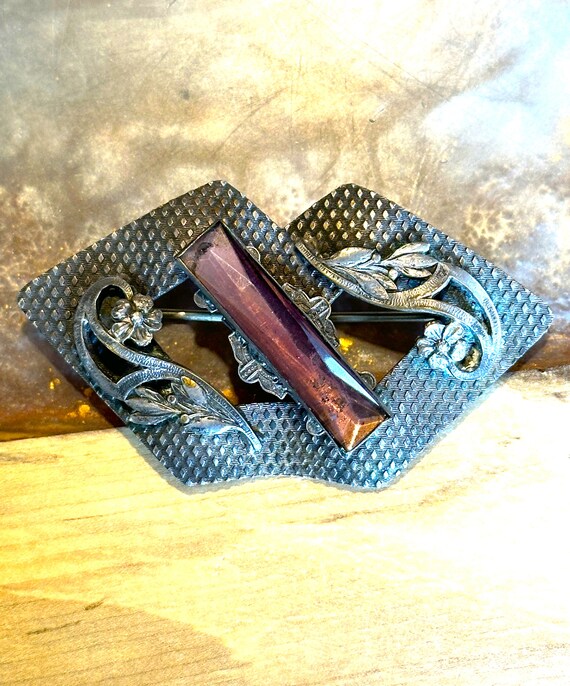 Victorian Art Glass Brooch Pin-Antique Foiled Art Gla… - Gem