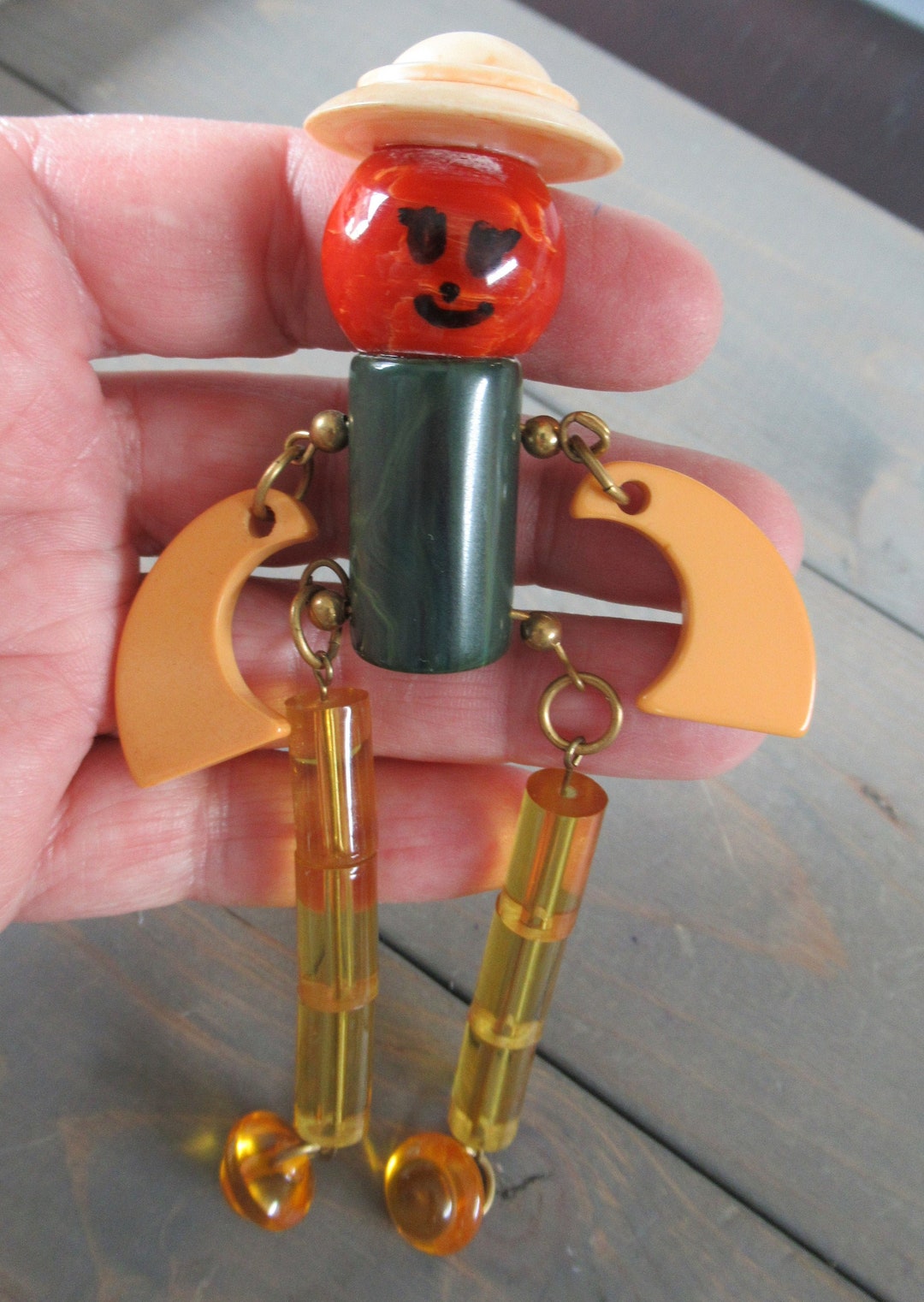 ON SALE - Vintage Articulated Figural Jointed Man Pin Brooch Bakelite ...