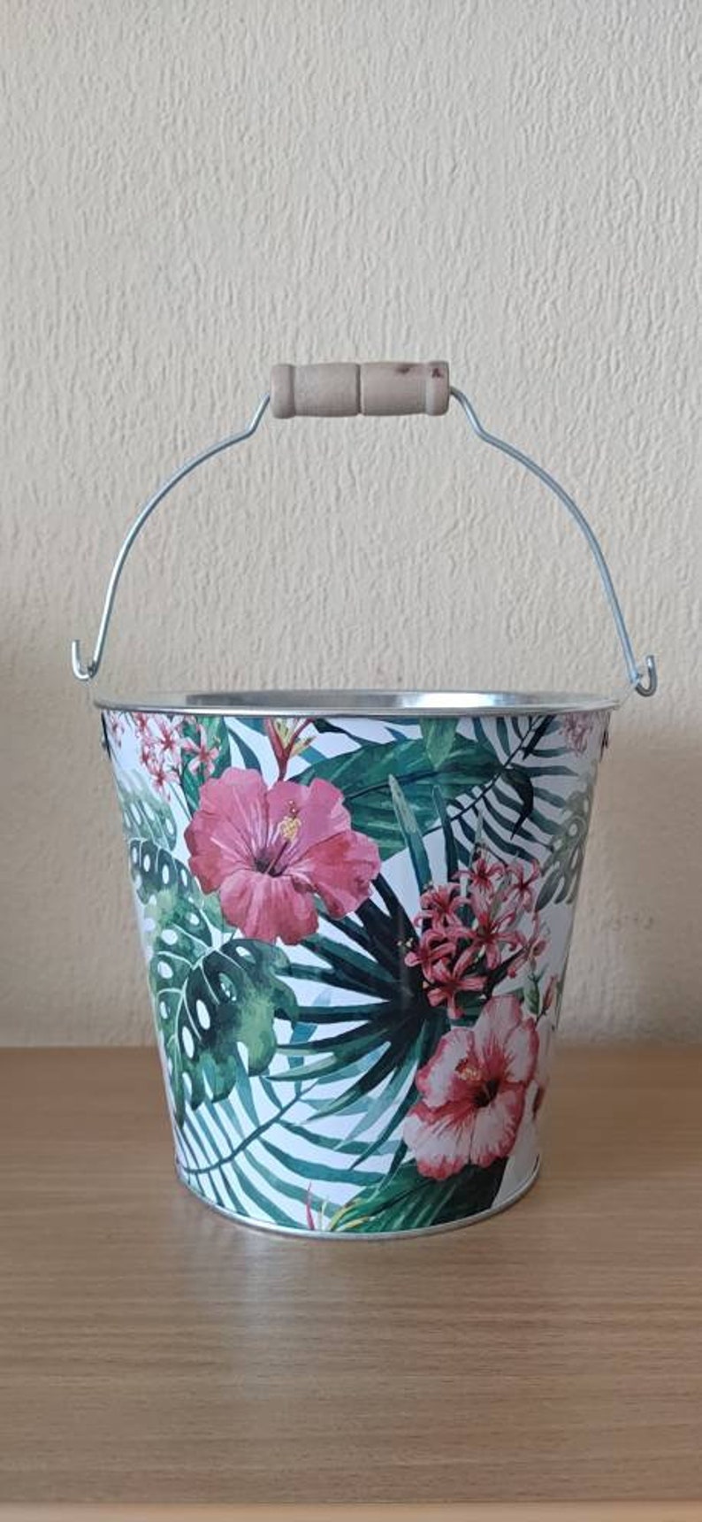 Hanging Bucket for Flowers With Flower Motif Metal Bucket - Etsy