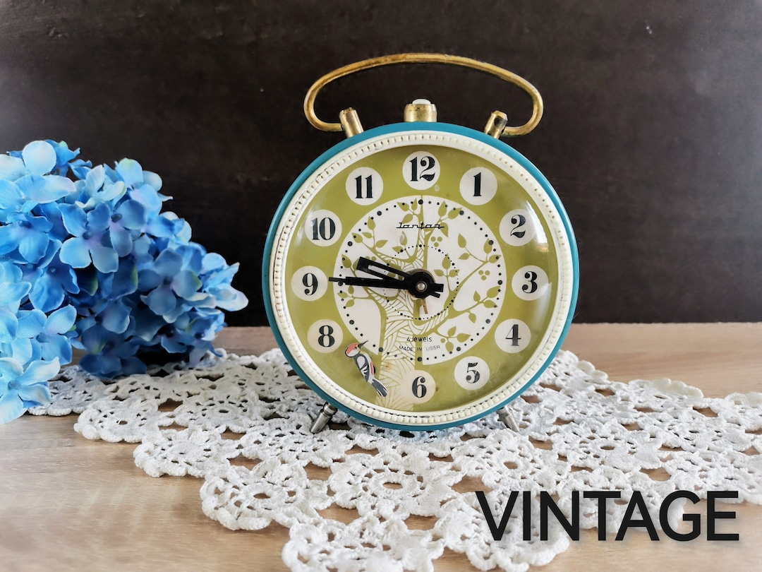 Mechanical Alarm Clock With Handle, Jantar Clock With Bird, Very Rare ...