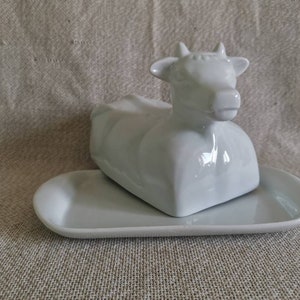 Vintage Porcelain Cow Butter Dish, White Covered Butter Dish, Lidded ...