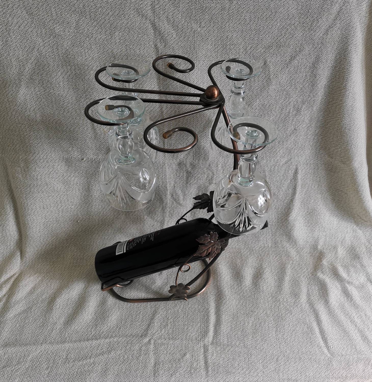 Vintage Wrought Iron Wine Bottle and Glass Holder, Wine Cradle, Iron ...