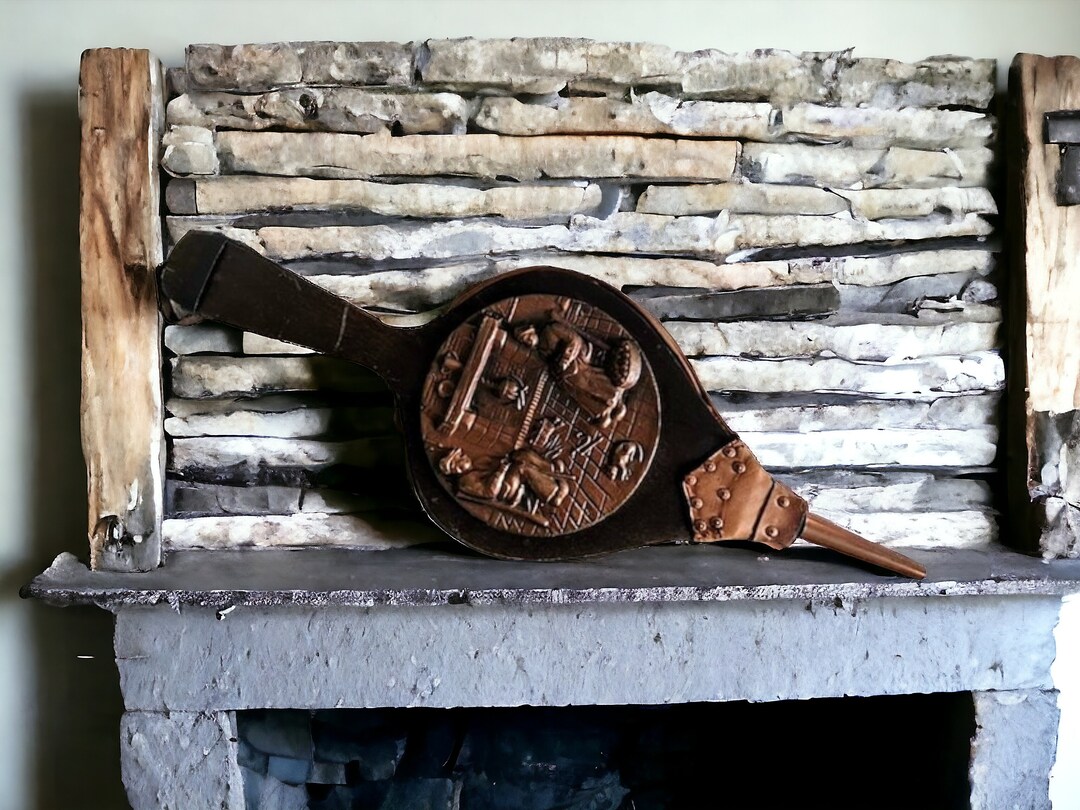 Large Fireplace Bellows, Wood and Brass French Bellows, Folk Art Fire ...