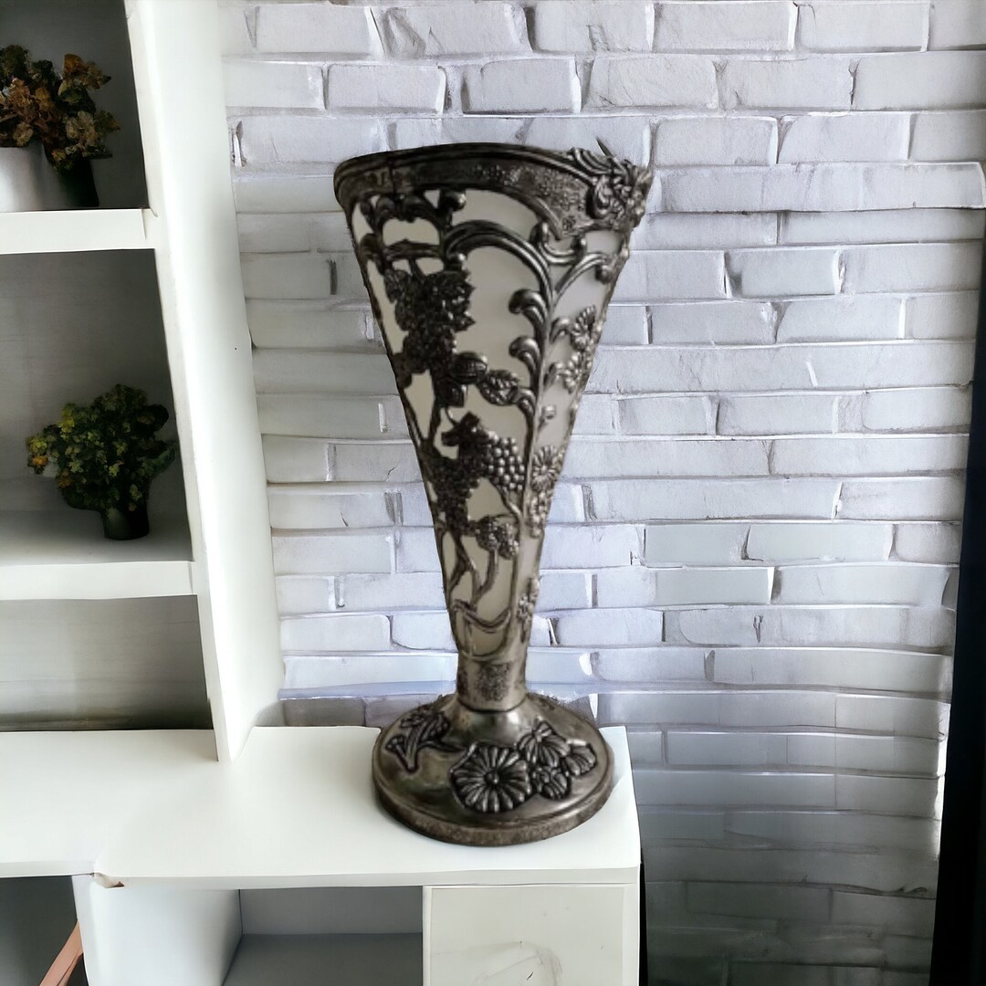 Vintage Art Nouveau Silver Plated Vase, Tall Pedestal Vase, Trumpet ...