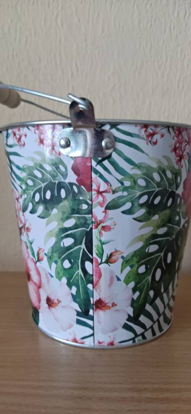 Hanging Bucket for Flowers With Flower Motif Metal Bucket - Etsy