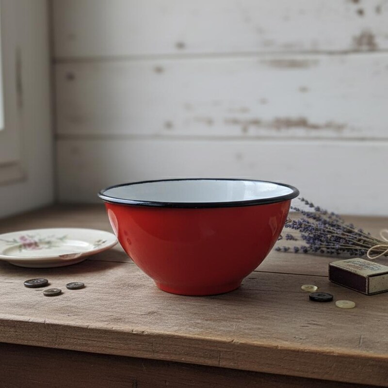 Red Enamel Bowl - Etsy