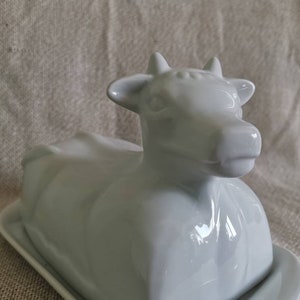 Vintage Porcelain Cow Butter Dish, White Covered Butter Dish, Lidded ...