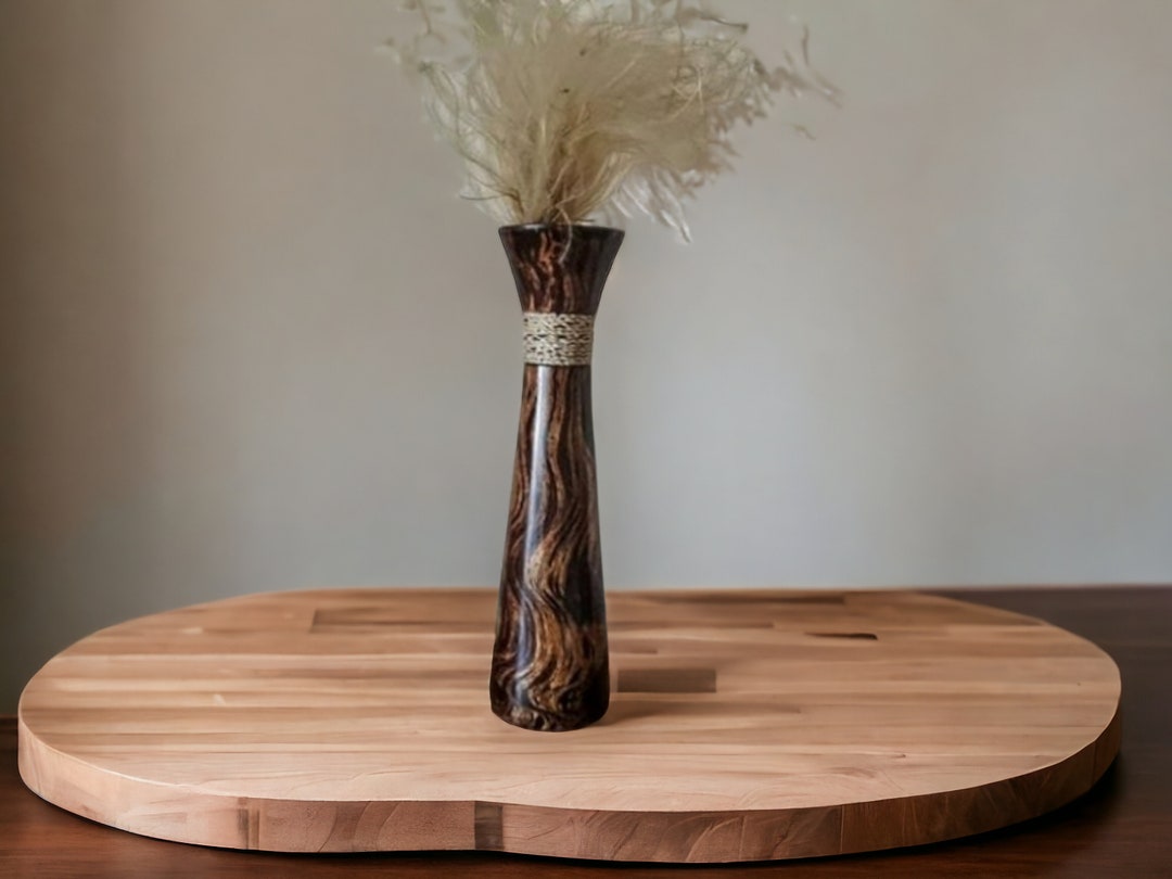 Wooden Tall and Thin Vase, Dried Flower Vase, Decorative Vase, Rustic ...