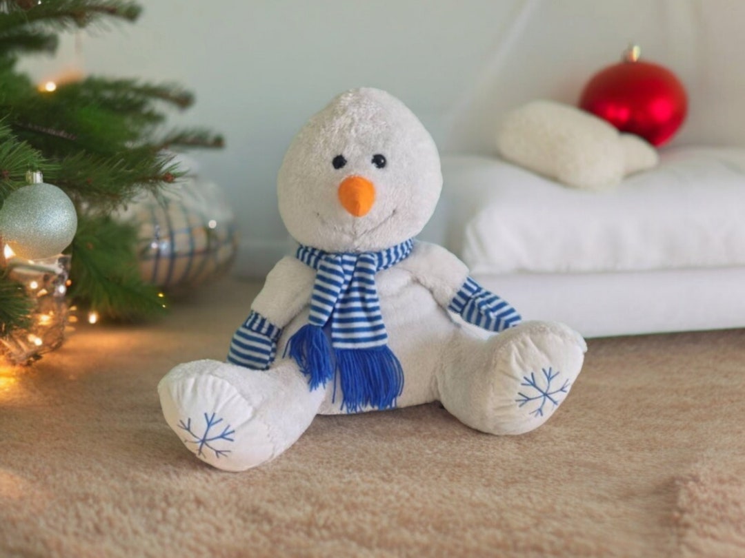 Large Plush Snowman, Vintage Christmas Decoration, Cute Sitting Snowman ...