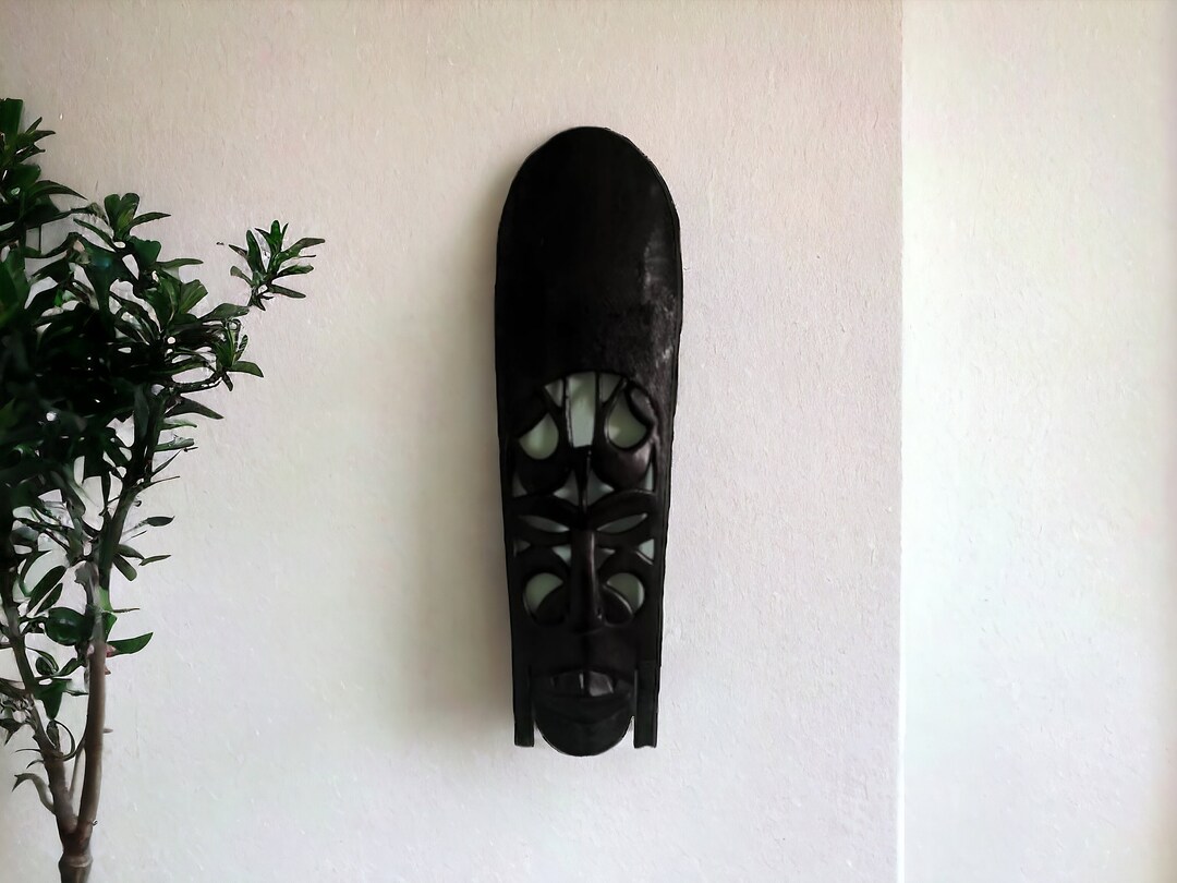 Vintage Black Ebony Wooden Hand Carved Tribal Wall Mask, African Wall ...
