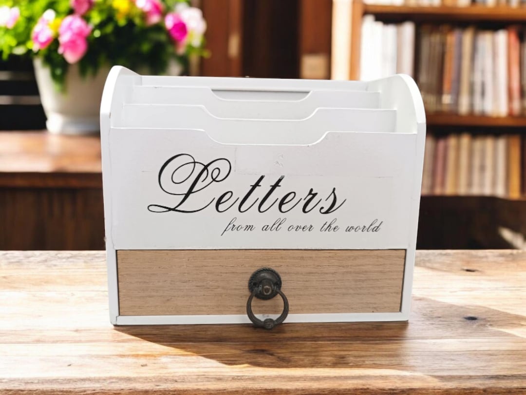 Vintage Wooden Letter Organizer With Drawer, White Letter Sorter, Desk ...