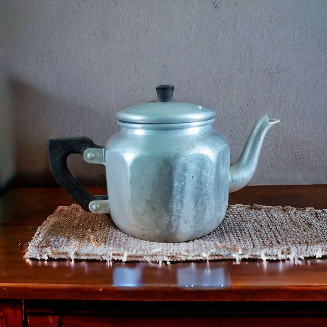 Aluminium Teapot With Plastic Handle, Stovetop Gray Kettle, Antique ...