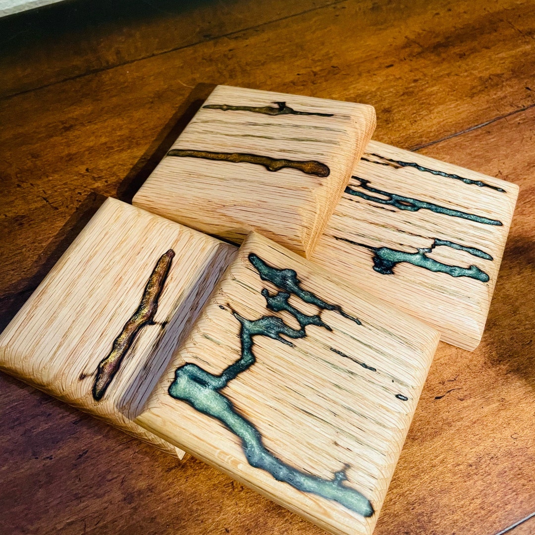 Wood Coasters: Handmade Lightning & Epoxy Design - Etsy