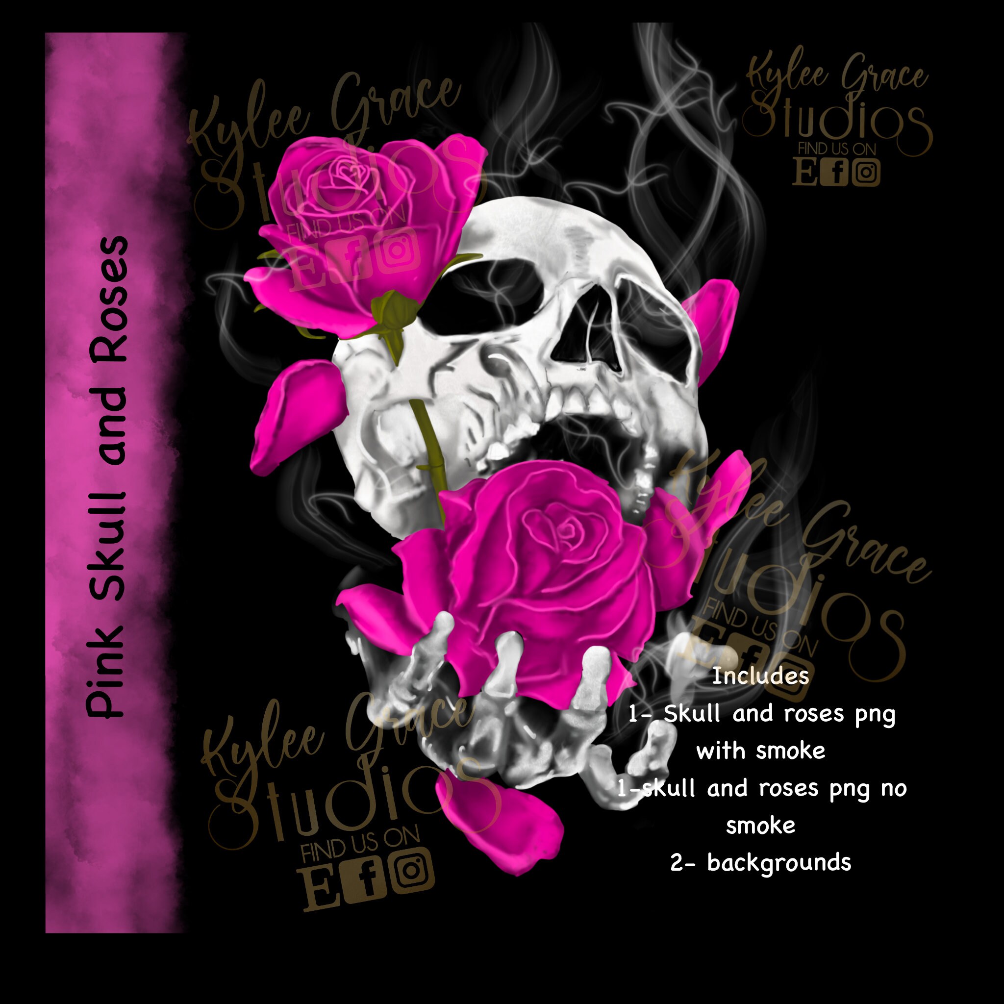 Pink Skull and Roses - Etsy