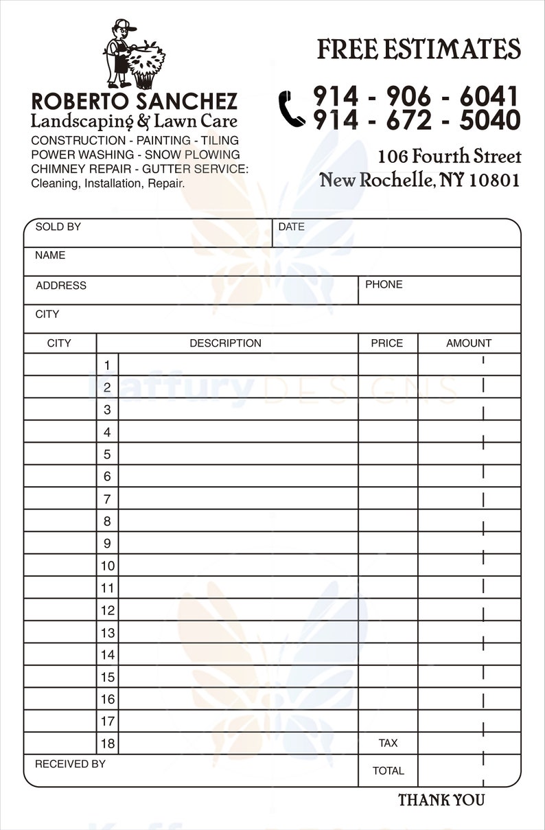 Custom Invoice Book – Personalized Company Forms (8.5 X 5.5 or 8.5 X 11 ...