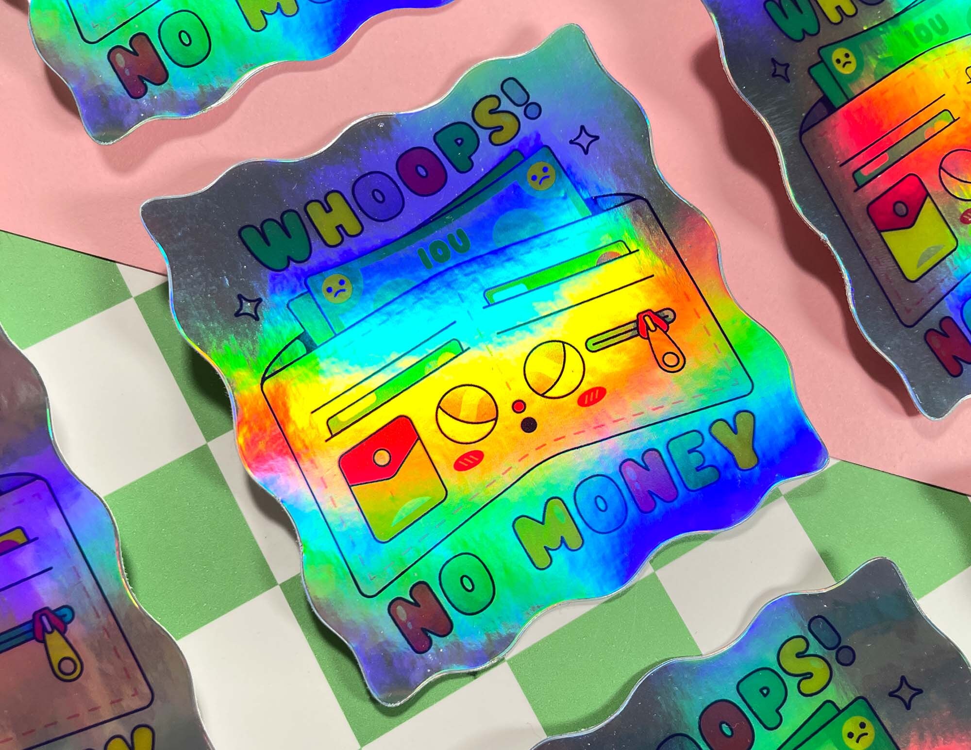 Whoops No Money Holographic Sticker I'm Broke Kawaii - Etsy