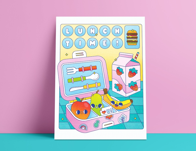 Lunchtime Lunchbox Illustrated Art Print. 5x7 Wall Art. Colorful ...