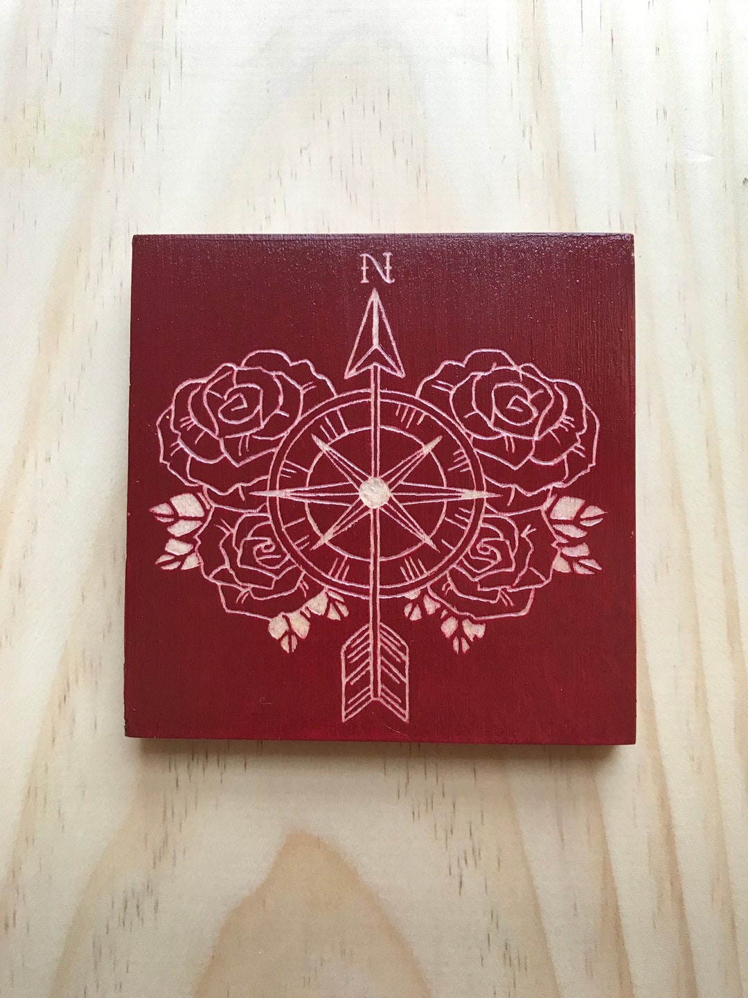 Handmade Wood Etching / Wood Engraving / Compass Rose Wood Art - Etsy