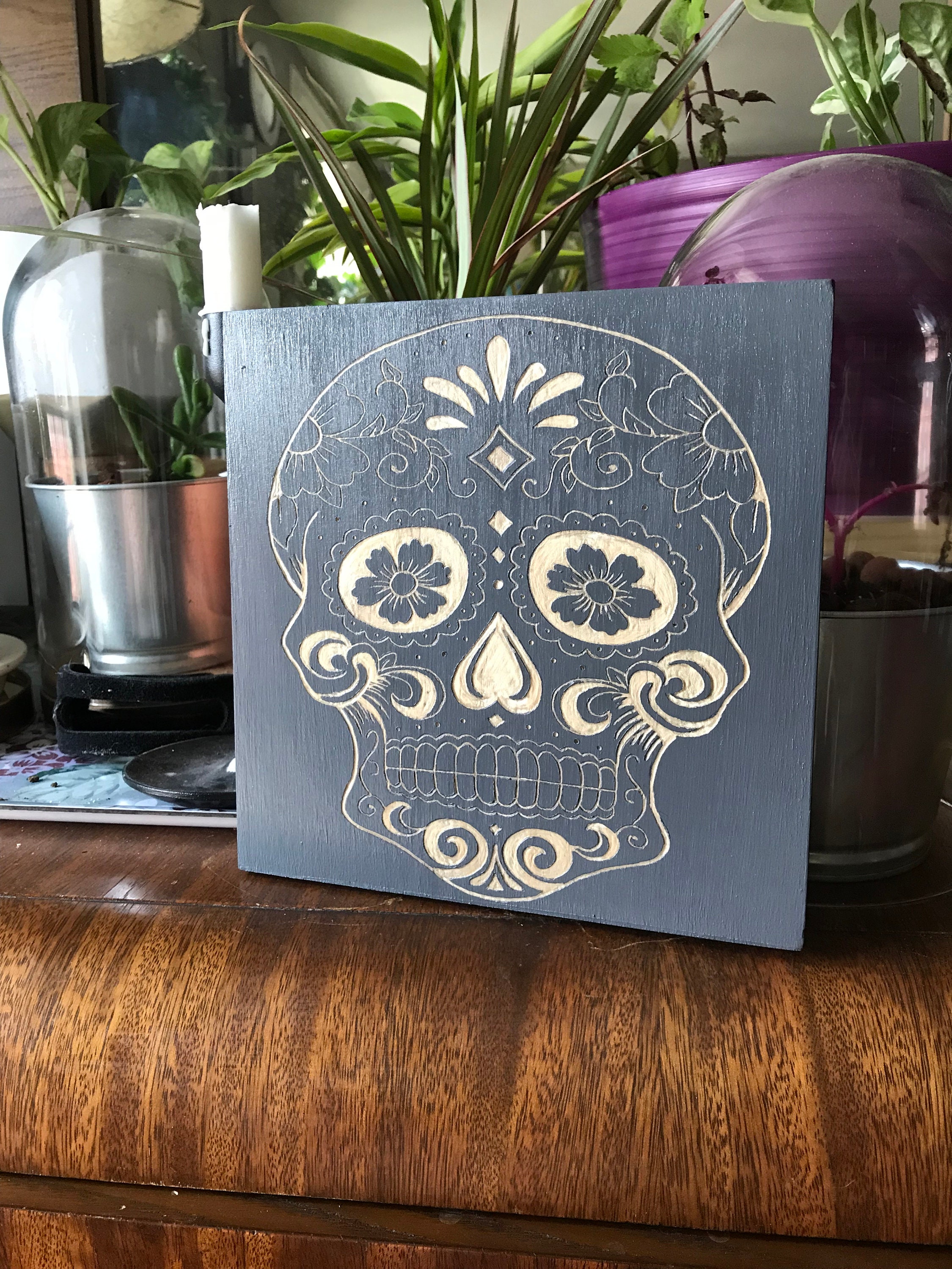 Calaveras / Sugar Skull Handmade Wood Etching / Wood Engraving / Wood ...