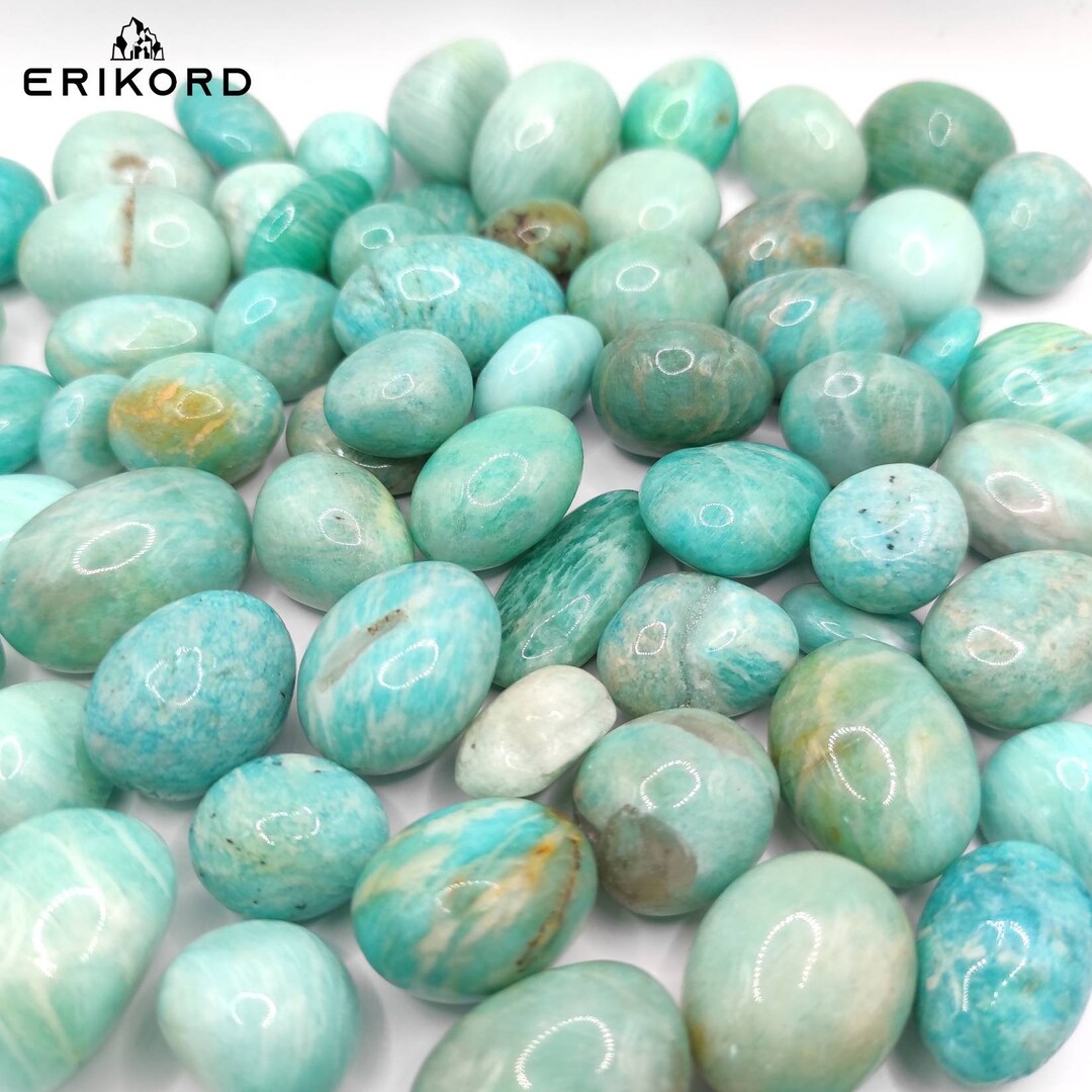 Bulk Lot of Amazonite Tumbles Lot Natural Striped Amazonite 2cm Crystal Polished Stones Tumbled ...