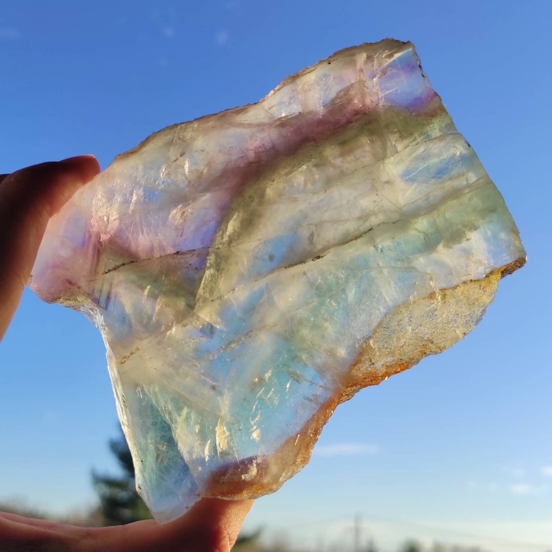 483g Polished Rainbow Fluorite Slab - Natural Fluorite Mineral Specimen ...