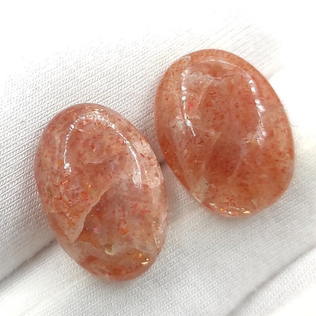 15ct Pair of Orange Sunstone Cabochons Oval Shaped Cabochon Pair ...