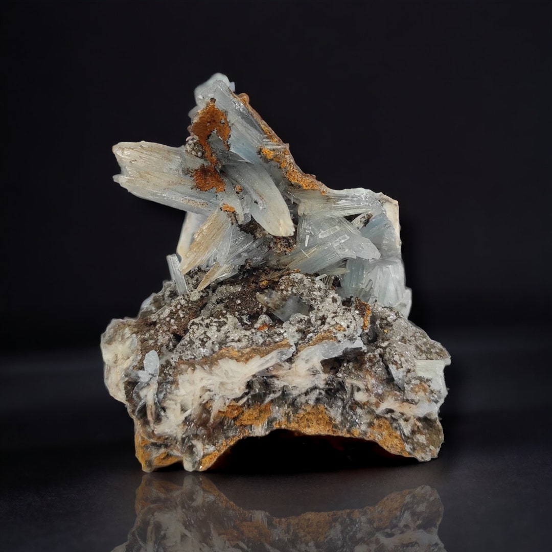 296g Blue Barite on Limonite Matrix With Psilomelane Raw Light Blue ...