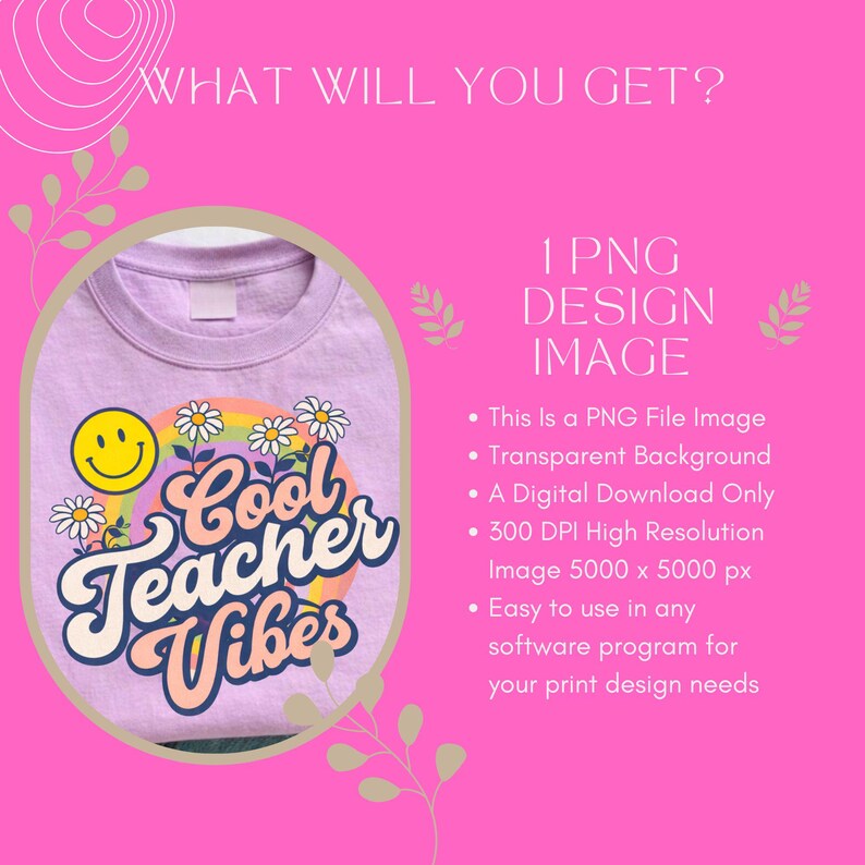 Retro Teacher Vibes PNG • Smiley Rainbow Daisy Sublimation Design ...