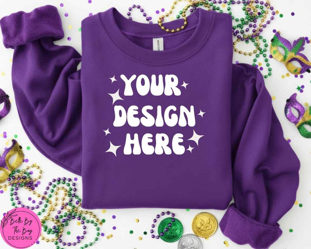 Mardi Gras Mockup, Gildan Purple Sweatshirt Mockup, Mardi Gras Shirt ...