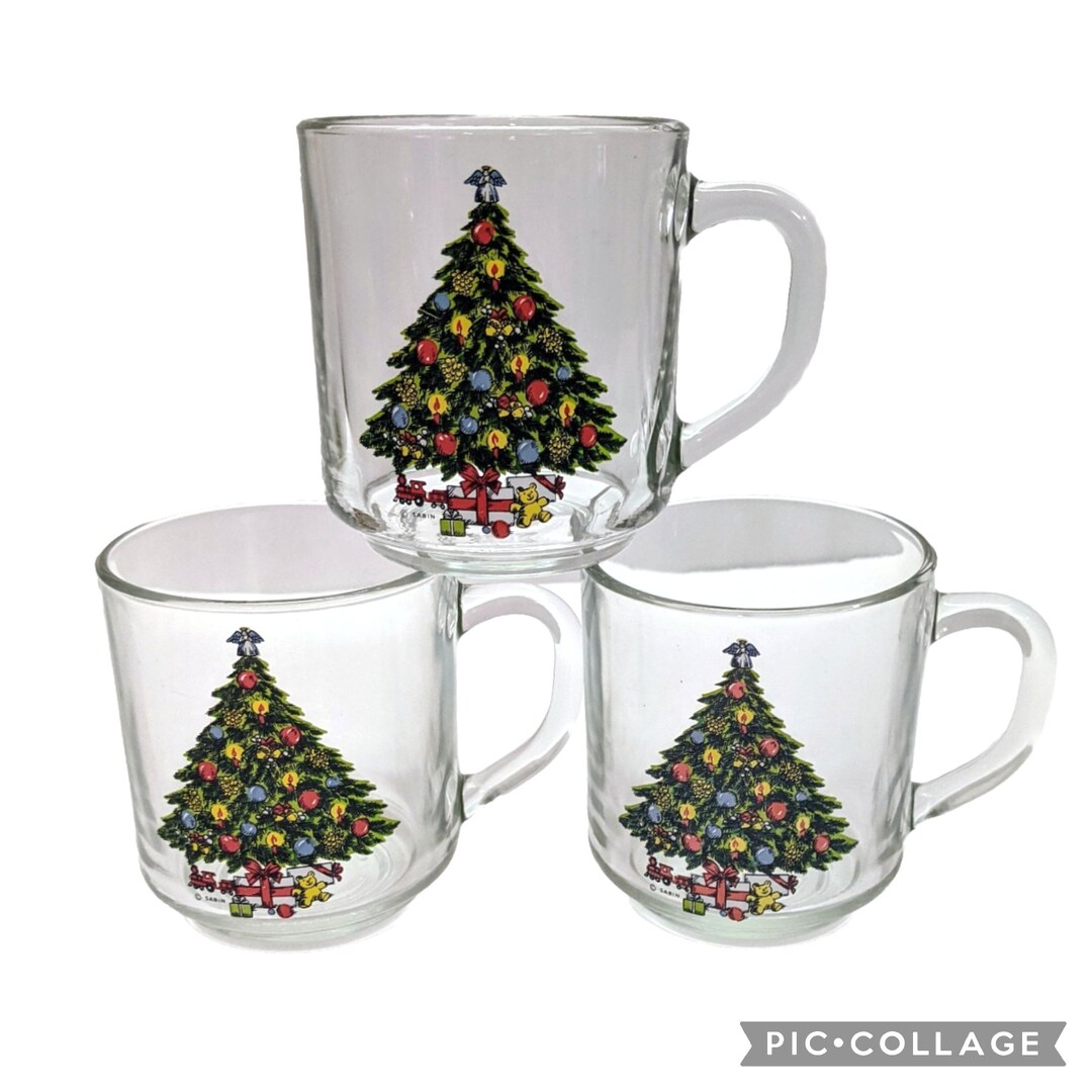 Vintage 1990s Luminarc Christmas Tree Clear Glass Coffee Mugs Tea Cups ...