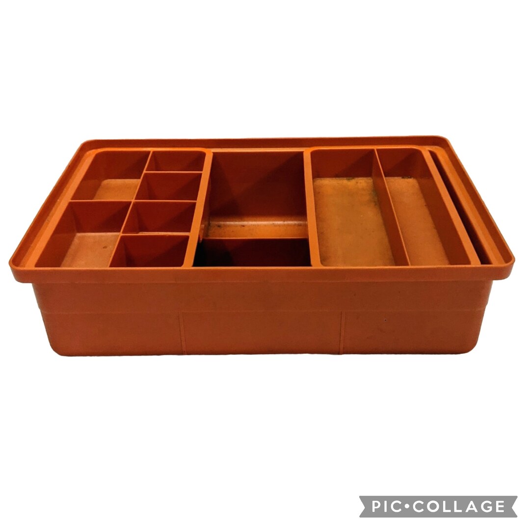 Vintage Tupperware Orange Tuppercraft Sewing/ Tackle Box Organizer 3 ...
