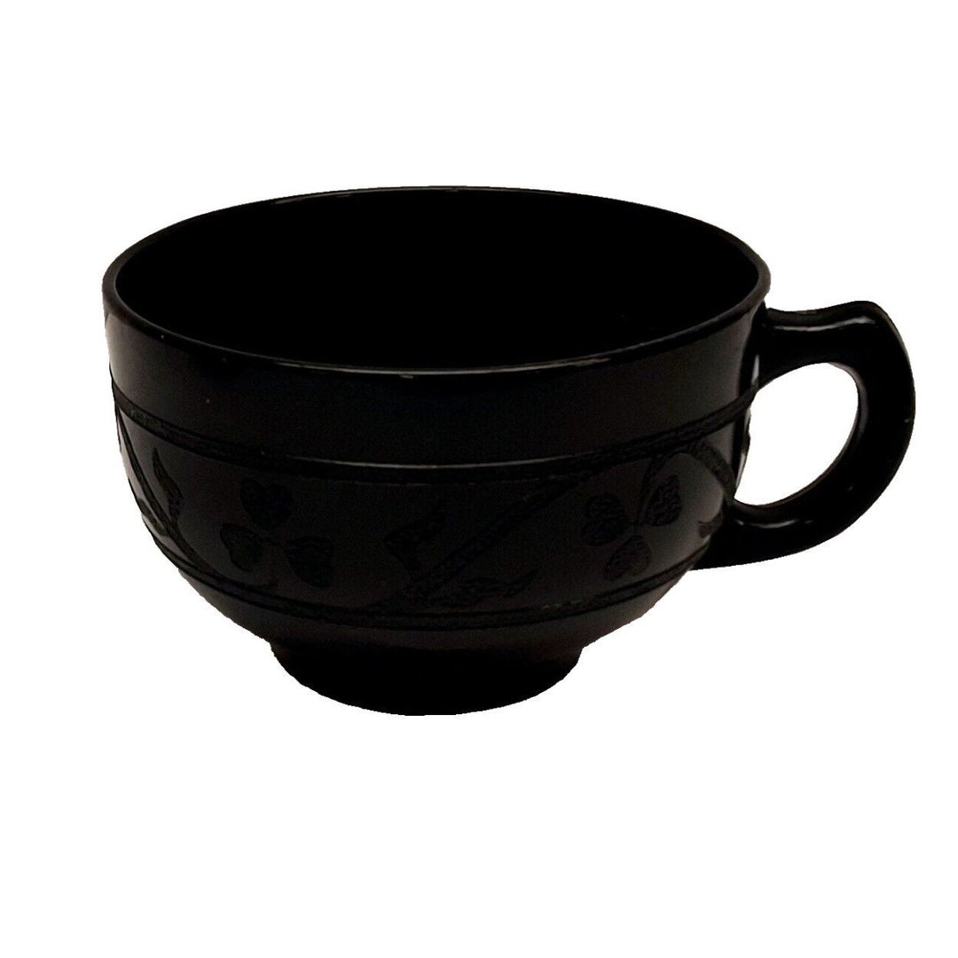 Vintage 1930s Hazel Atlas Cloverleaf Pattern Black Glass Tea Cup ...