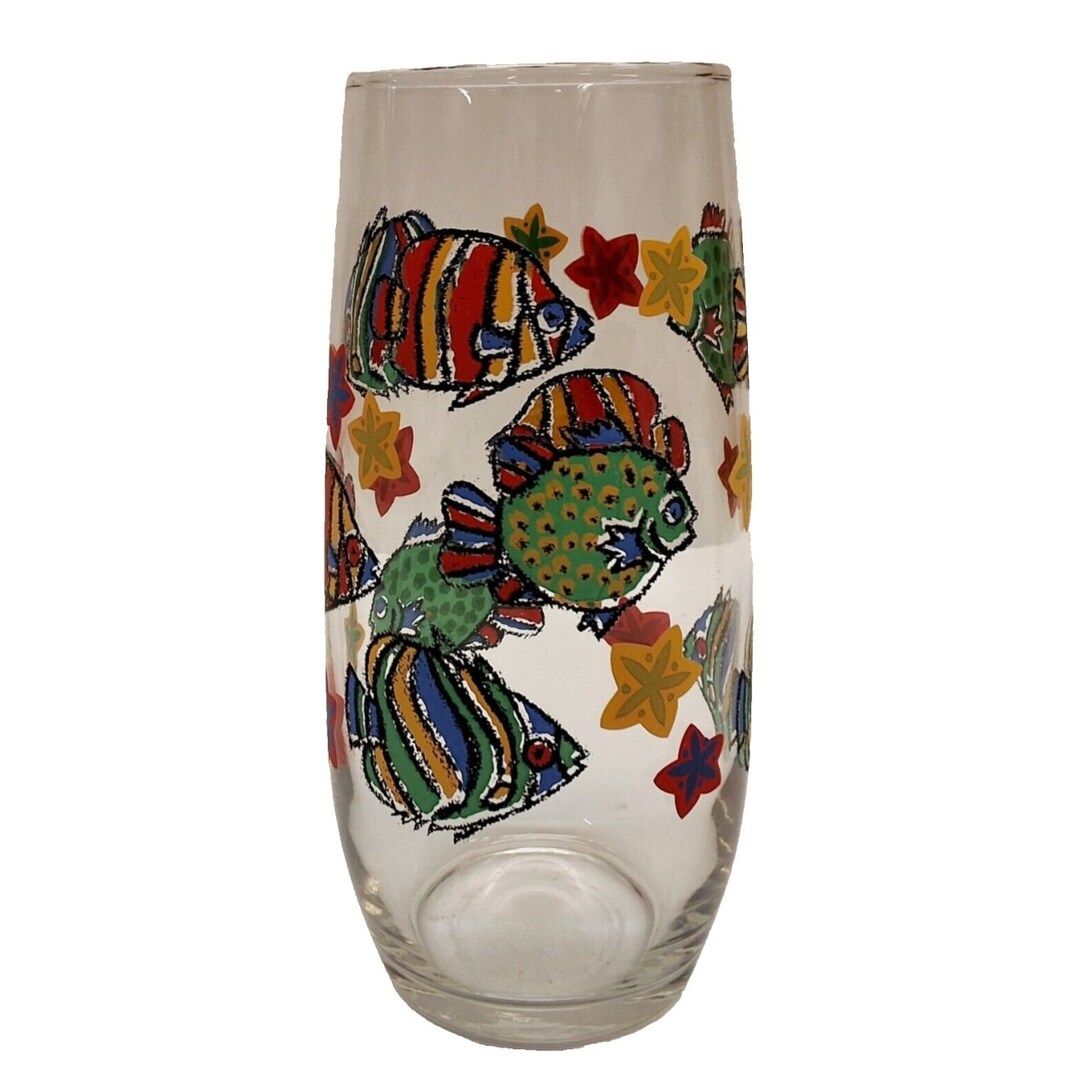 Vintage 1980s Libbey Bright Colorful Tropical Fish Tumbler Glass 16 Oz ...