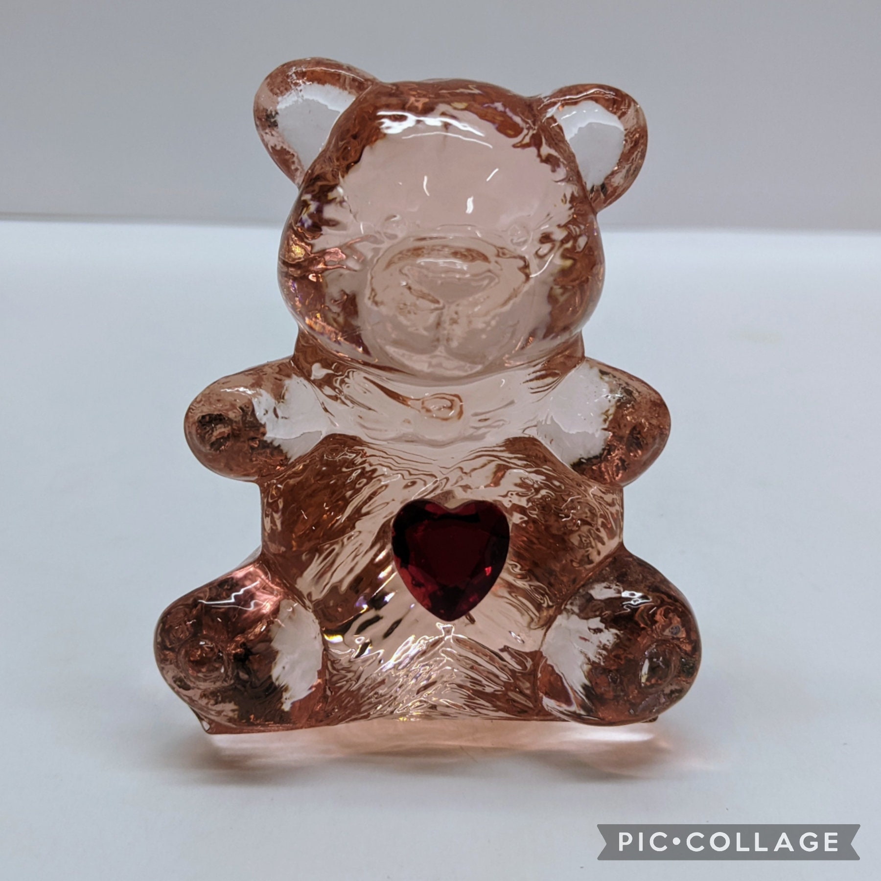Vintage PINK Teddy Bear Paperweight Art Glass Figurine - Etsy