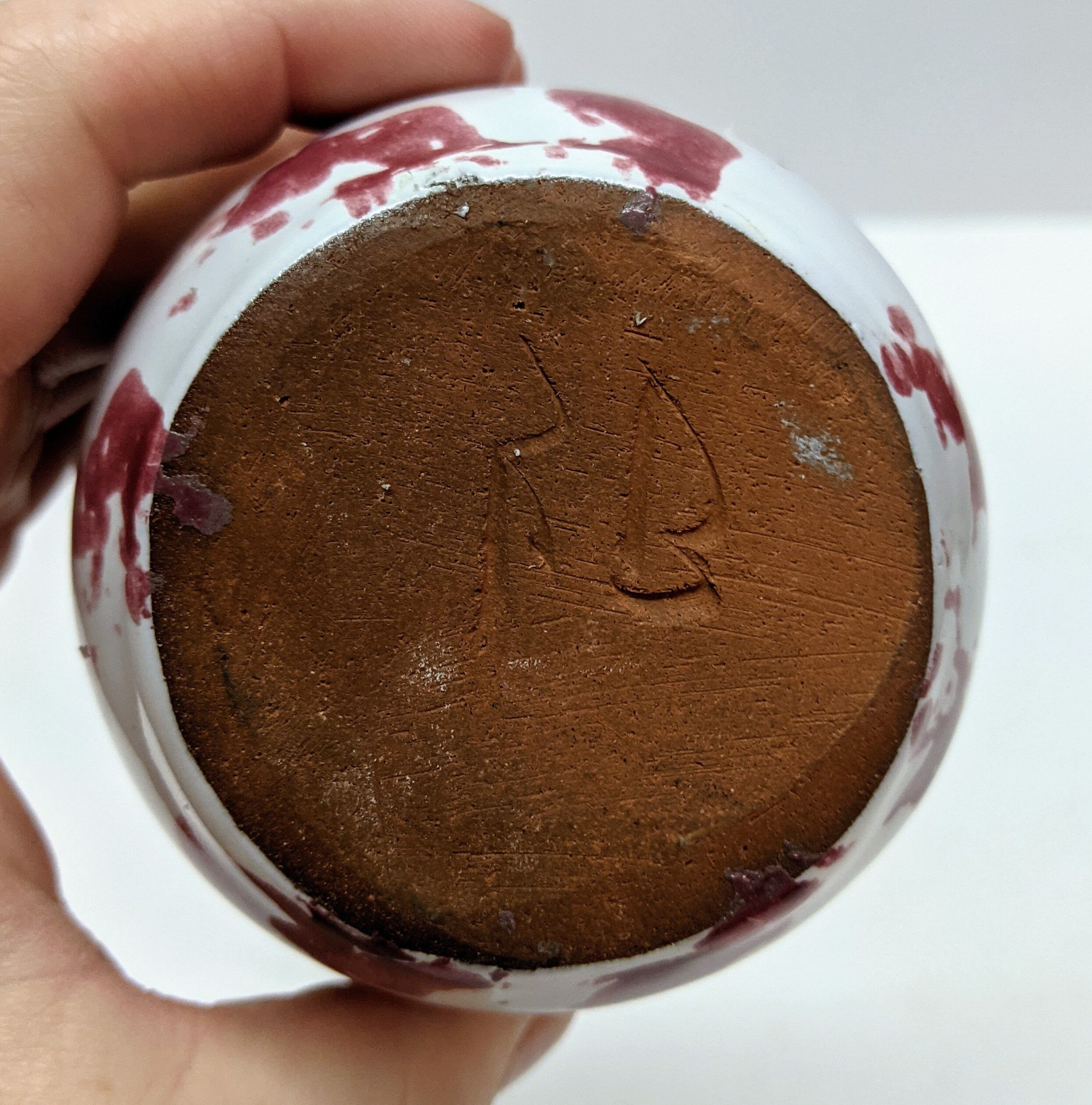 Vintage Bybee Pottery Red & White Spongeware Cup Kentucky Art Pottery ...