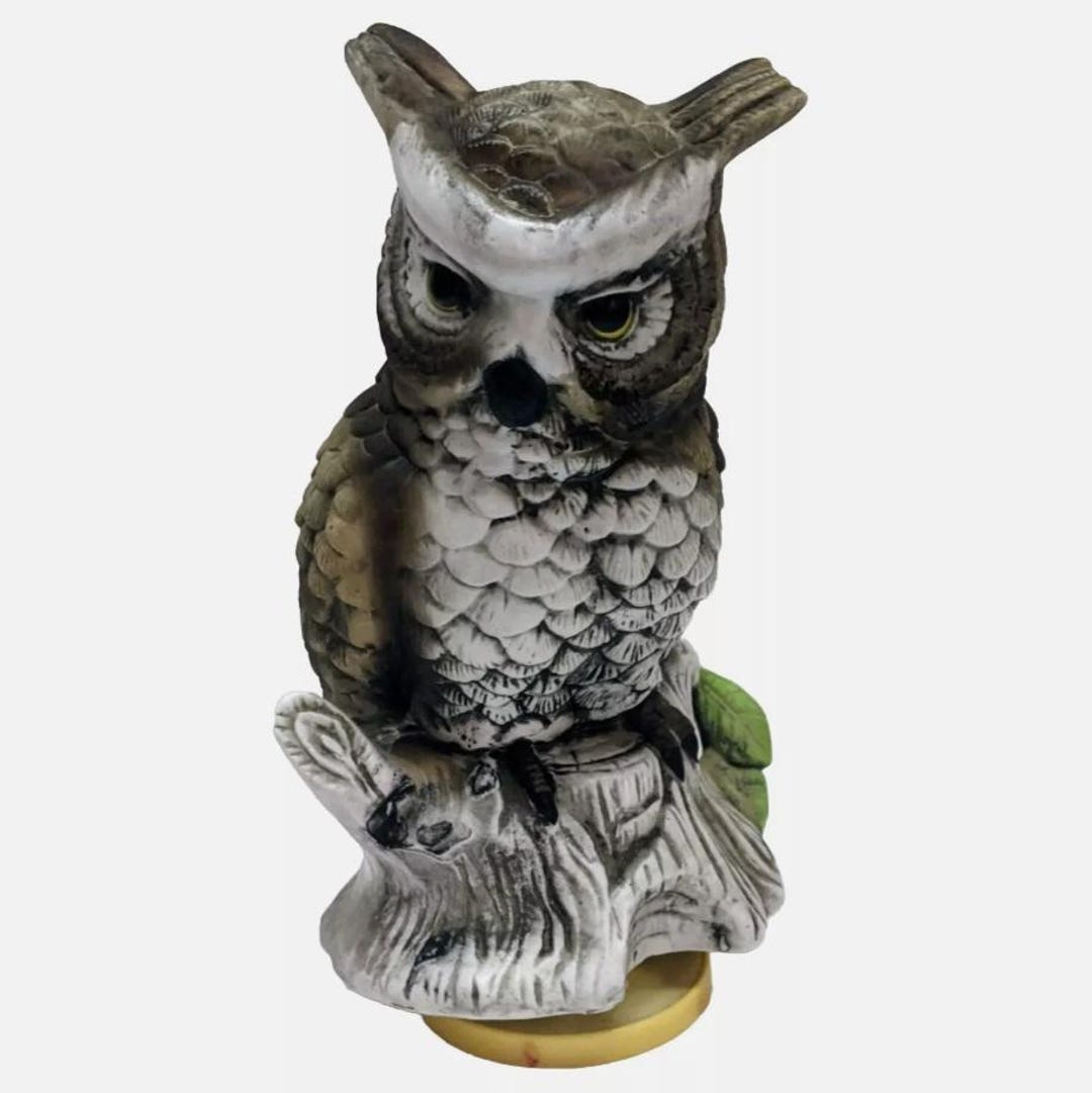 Vintage Great Horned Owl Figural Porcelain Music Box Rotating Musical ...